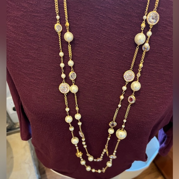 henri bendel | Jewelry | Beautiful Dual Strand Pearl And Crystal Gold ...
